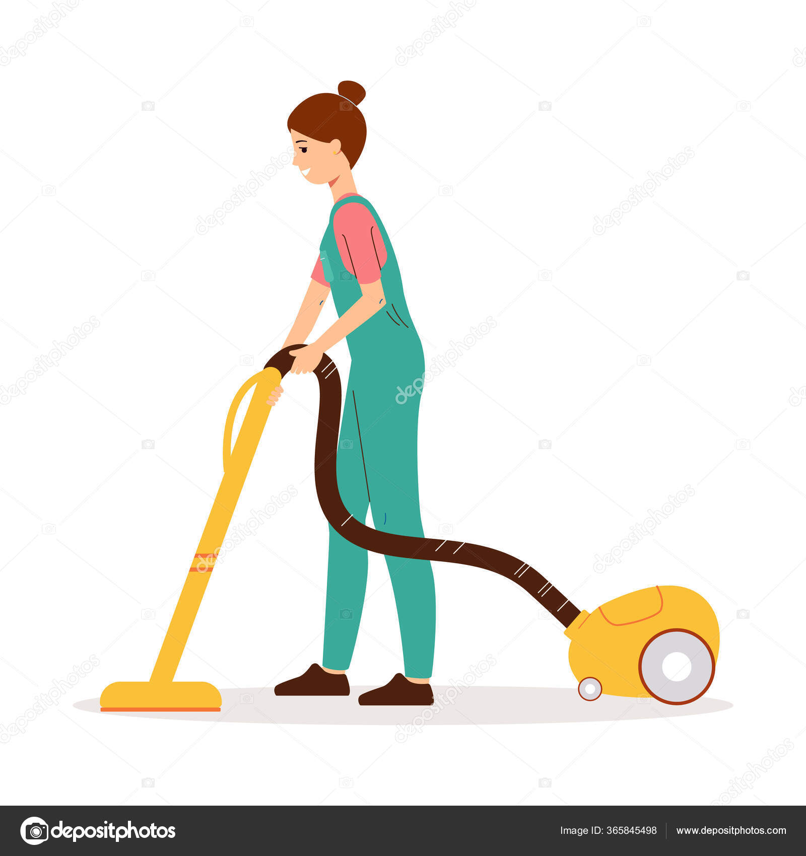 Woman Vacuuming Cartoon