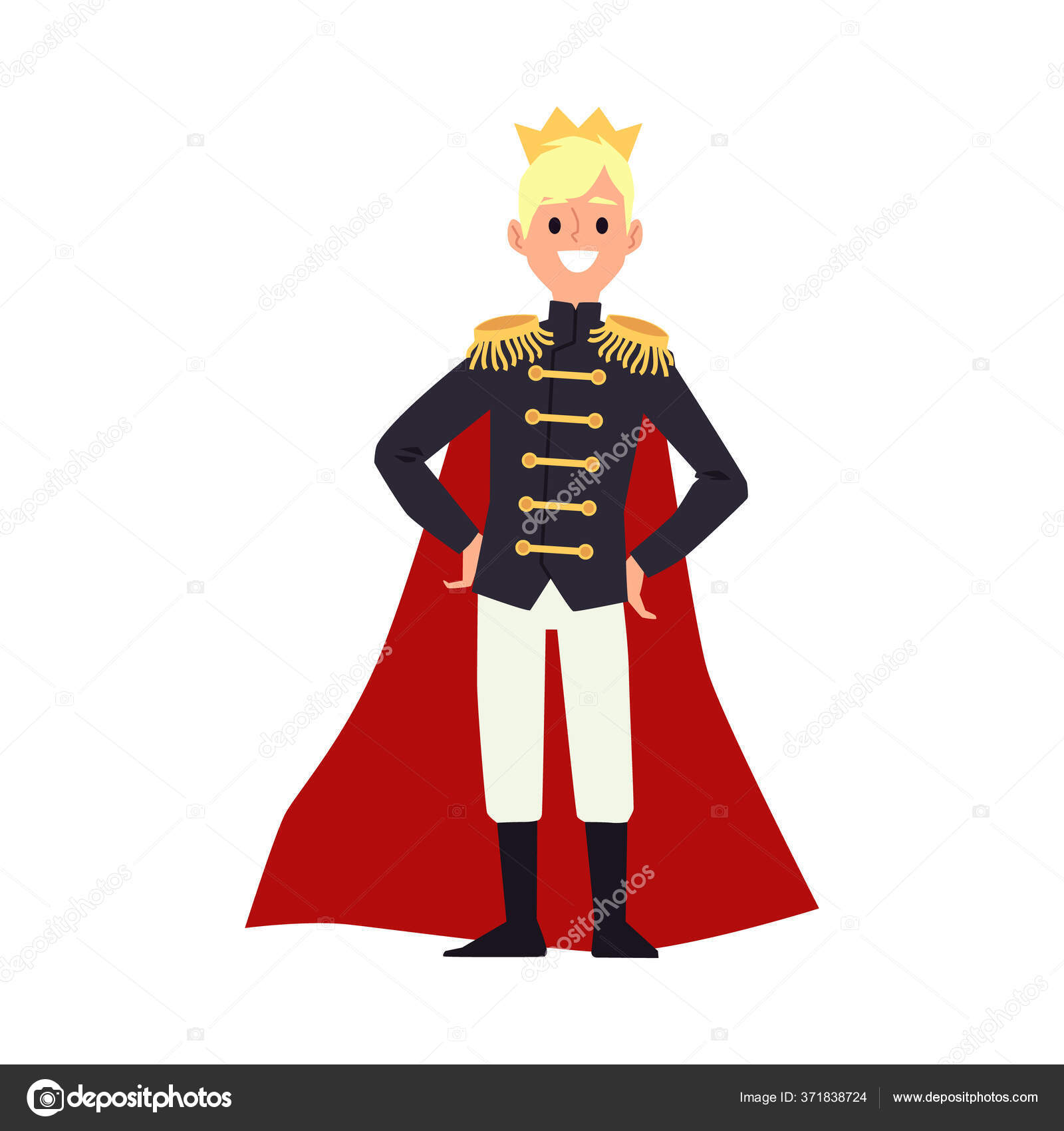 Happy cartoon man in king costume - royal crown, military jacket and ...