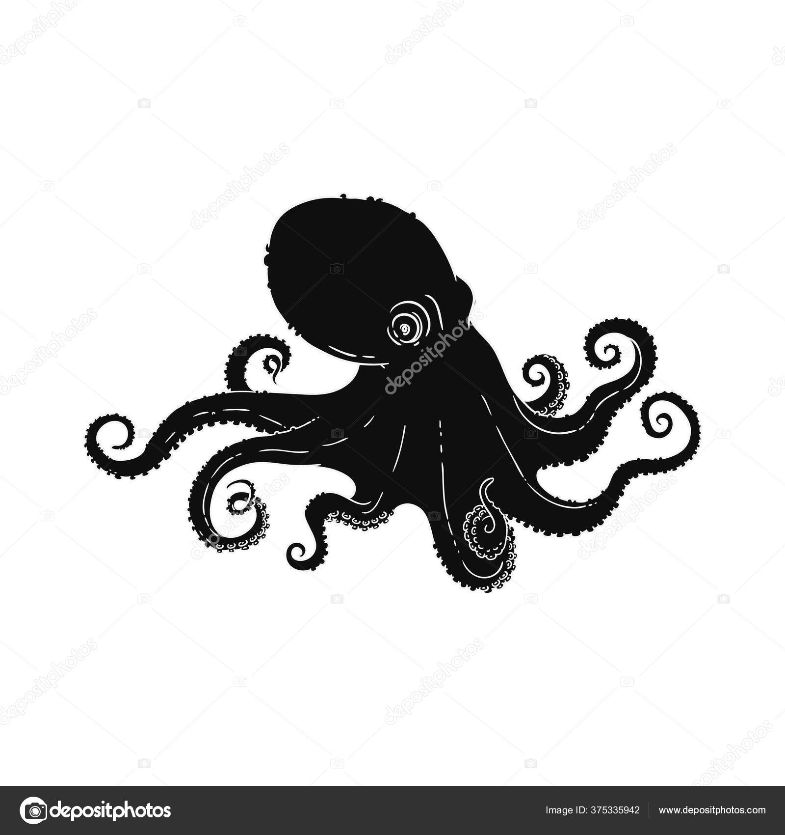 Pez Diablo Calamar Pulpo O Pez Diablo En Forma De Tatuaje Silueta