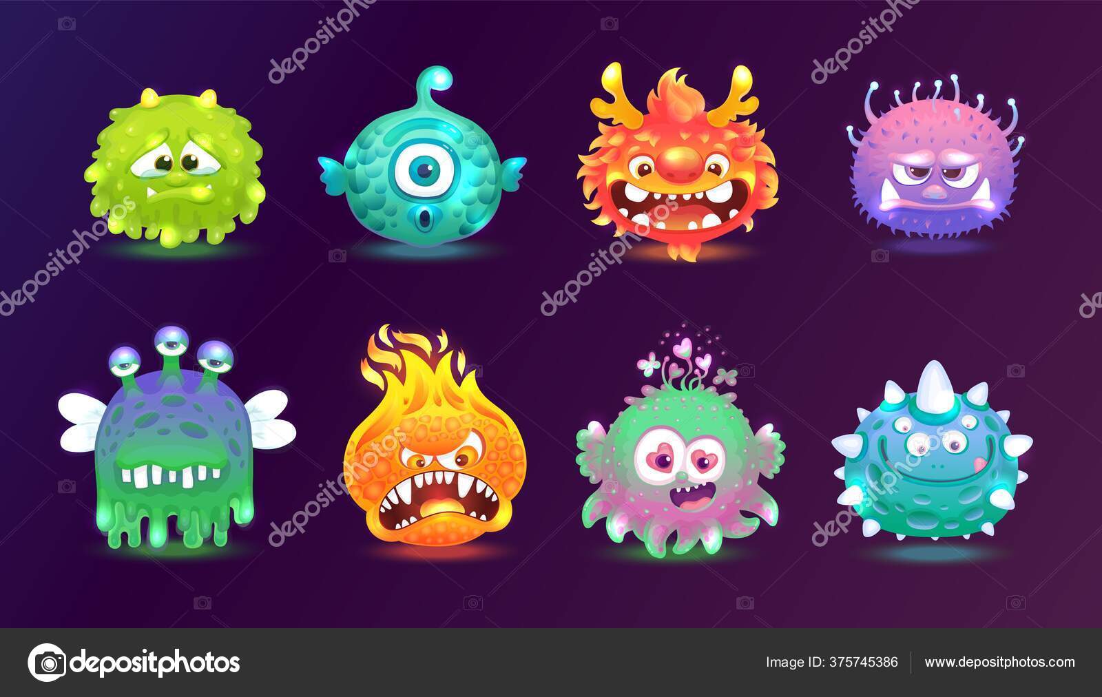 A set of cute and funny monsters with different emotions. Stock Vector ...