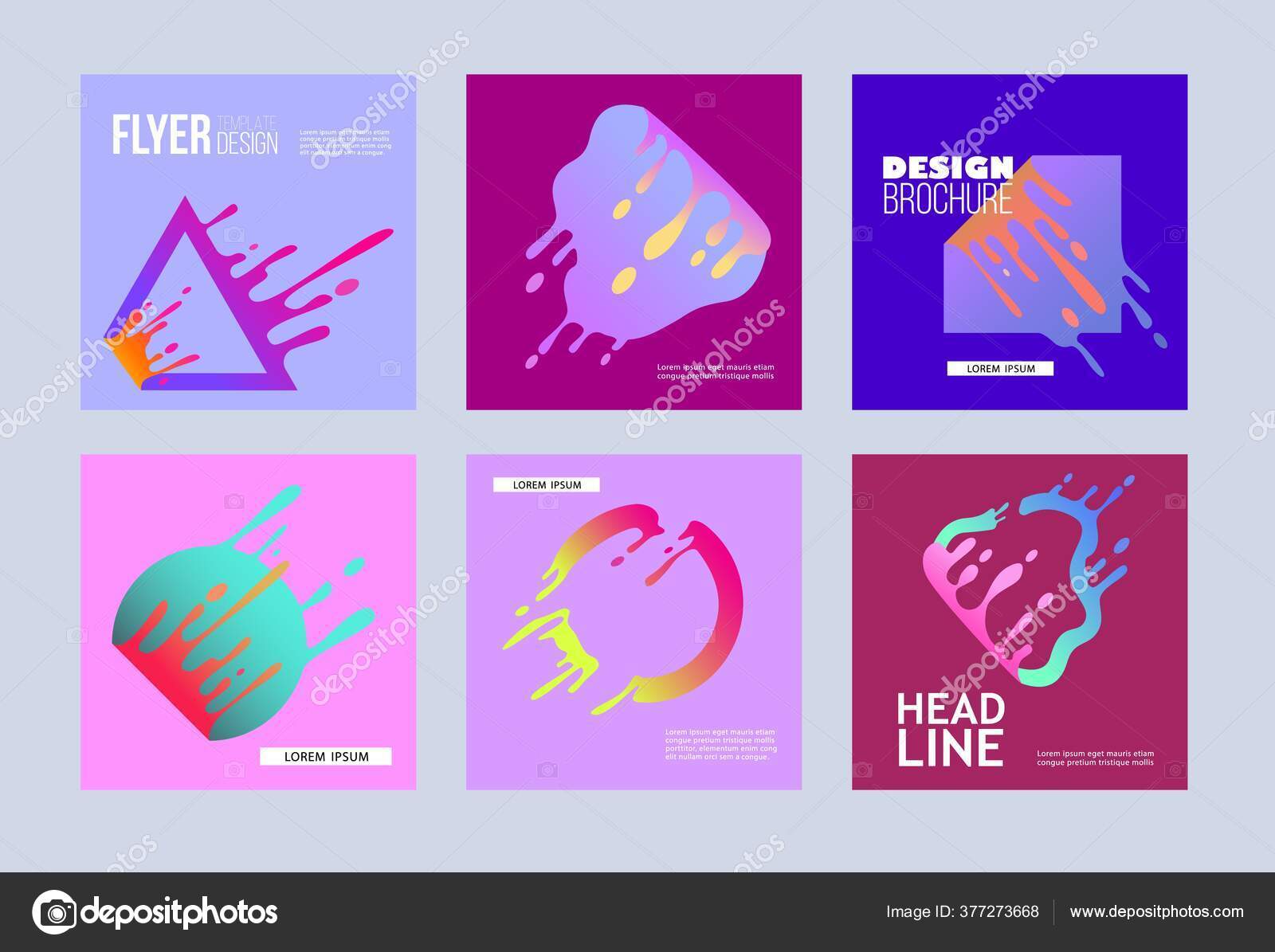 Colorful paint splash shape flyer template set. Abstract geometric ...