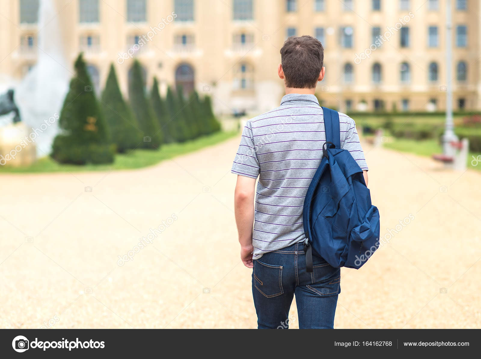 Young student walking to the university. Back view — Stock Photo ...