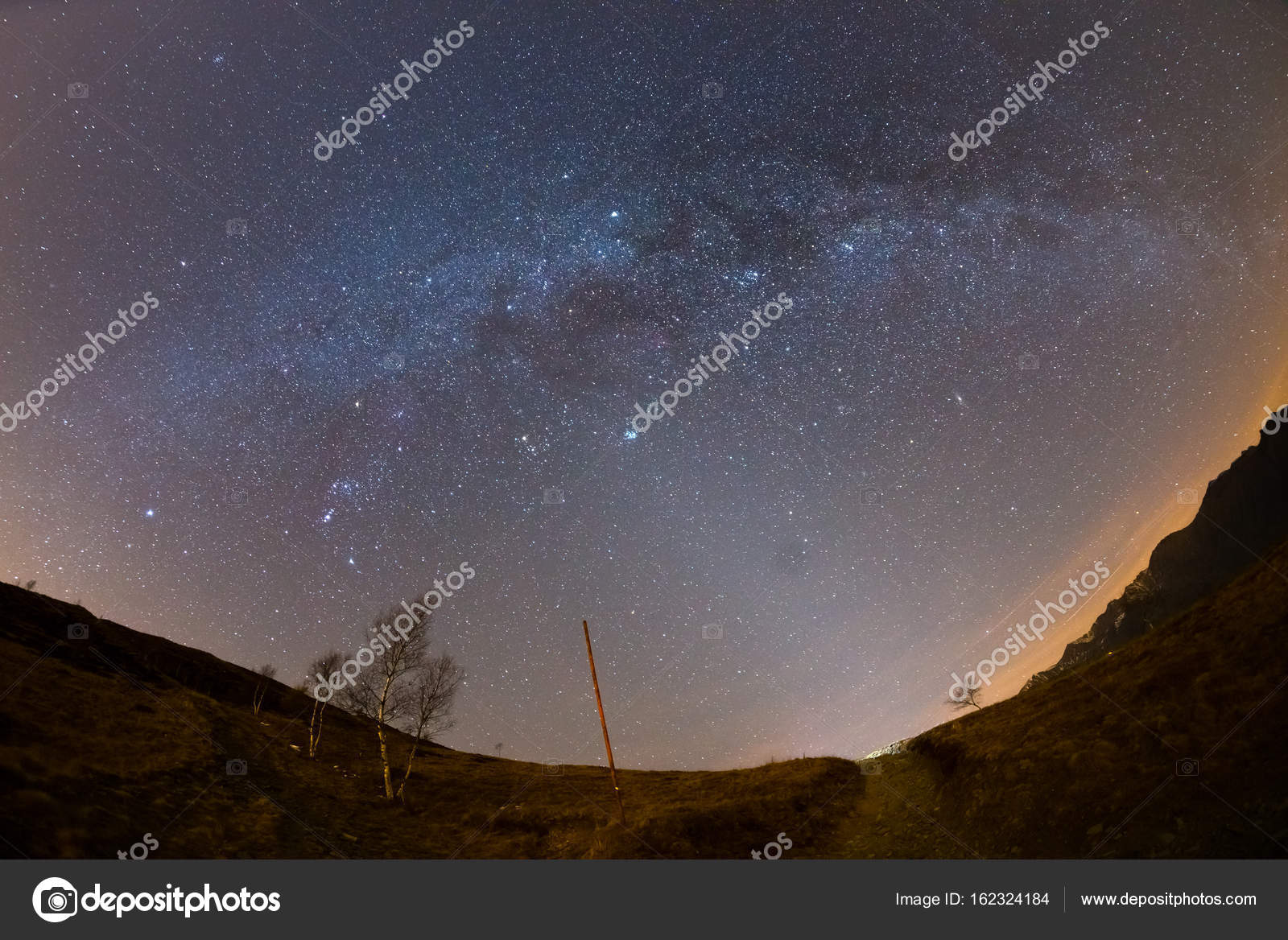 The starry sky and Milky Way captured on the Alps by fisheye lens with ...