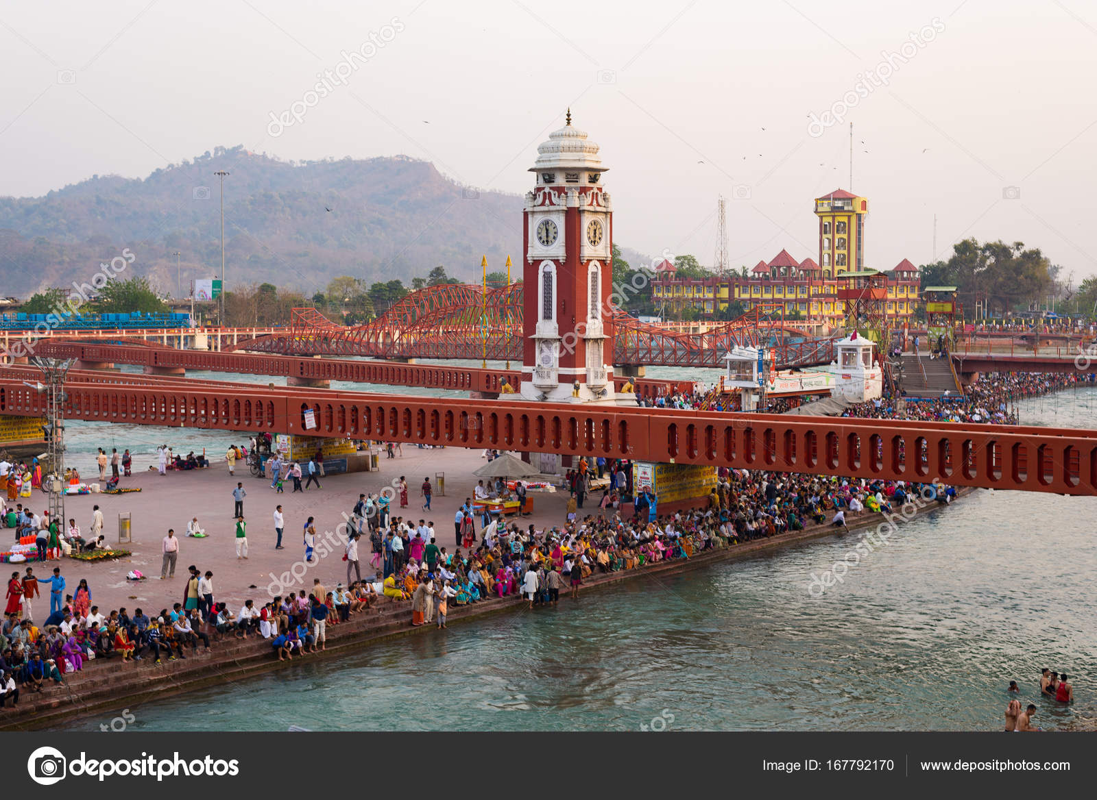 Holy ghats and temples at Haridwar, India, sacred town for Hindu ...