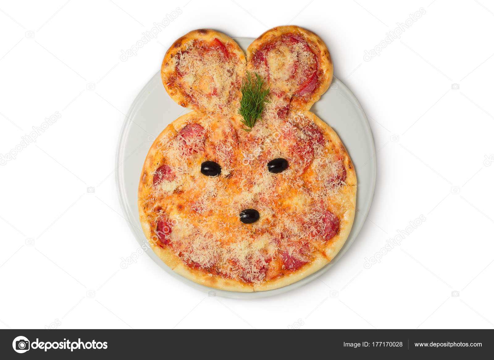 Baby pizza in the shape of a bunny on a white background Stock Photo by ...