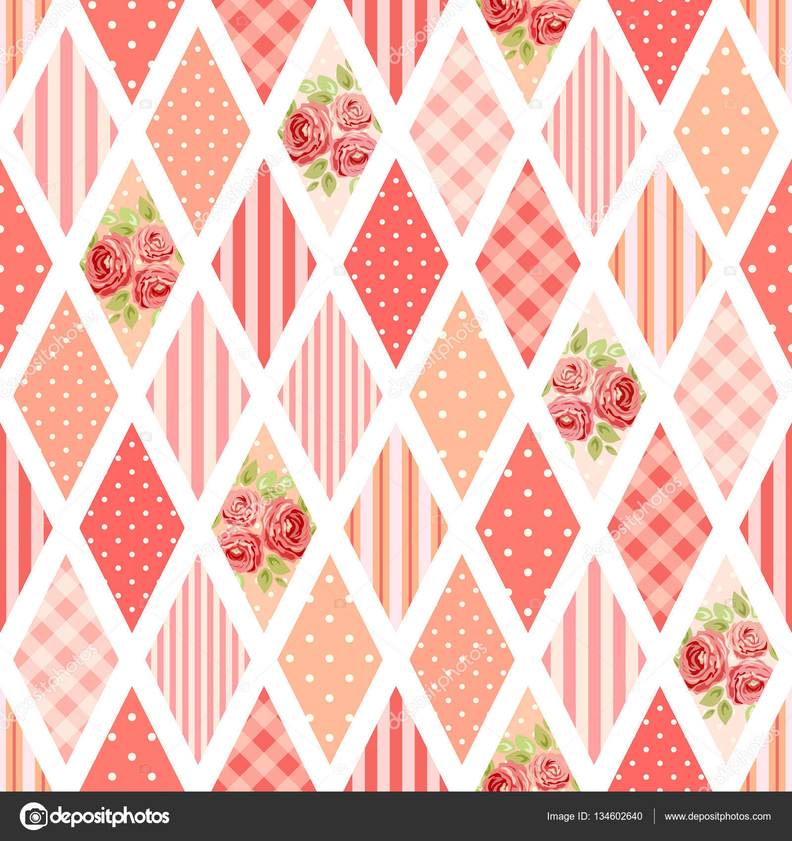 Red pattern in rhombus shapes with flowers Stock Vector Image by ...