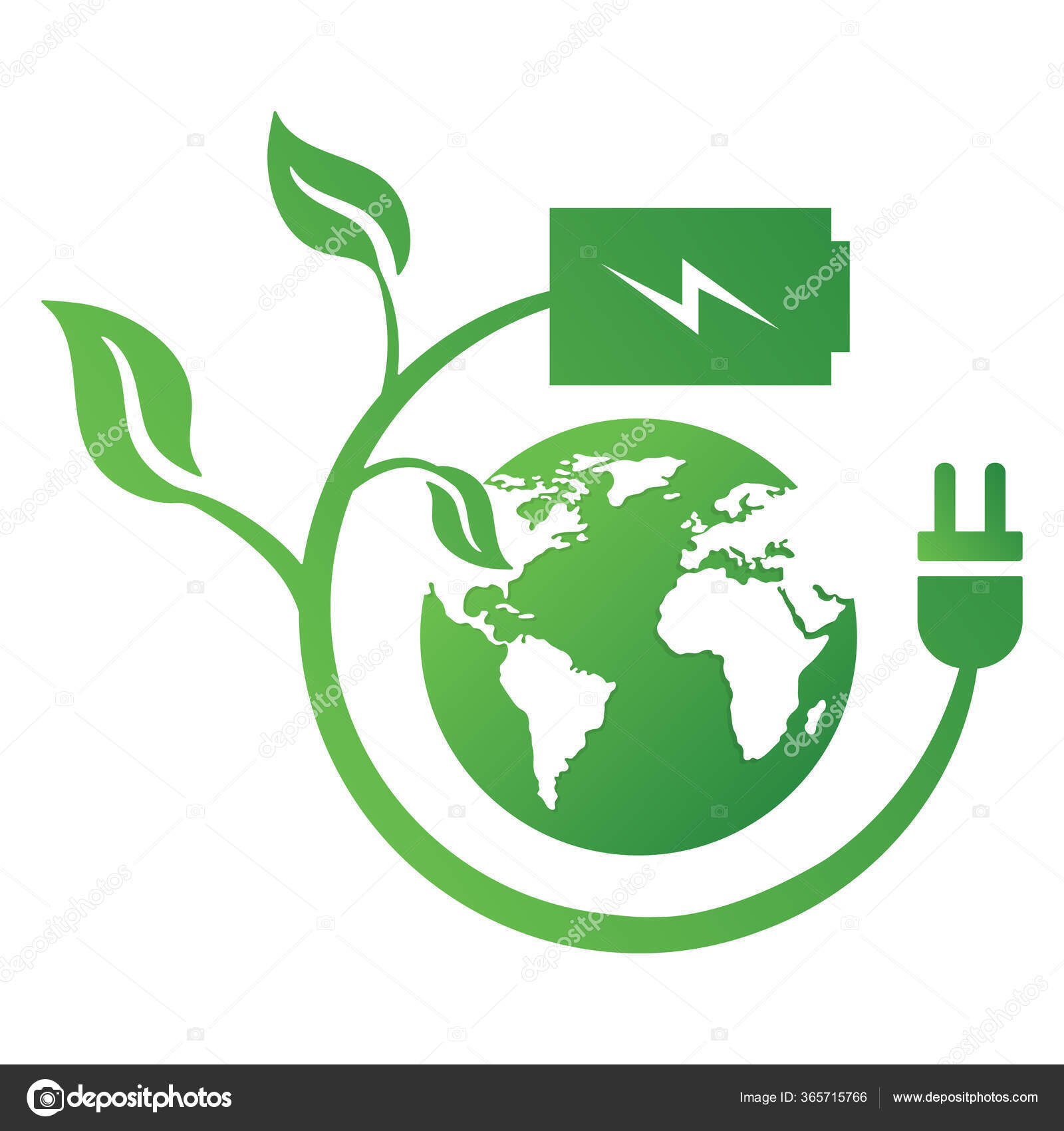 Green Leaves Earth Plug Icon Isolated White Background Ecology Concept ...