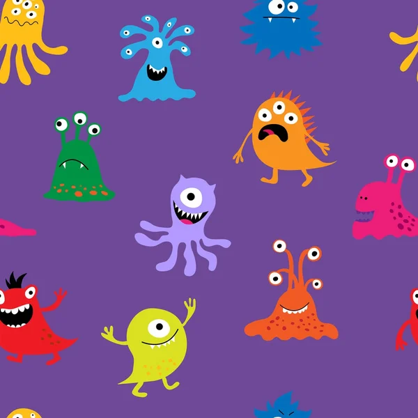 Funny Cartoon Monster Seamless Pattern On Dark Background — Free Stock