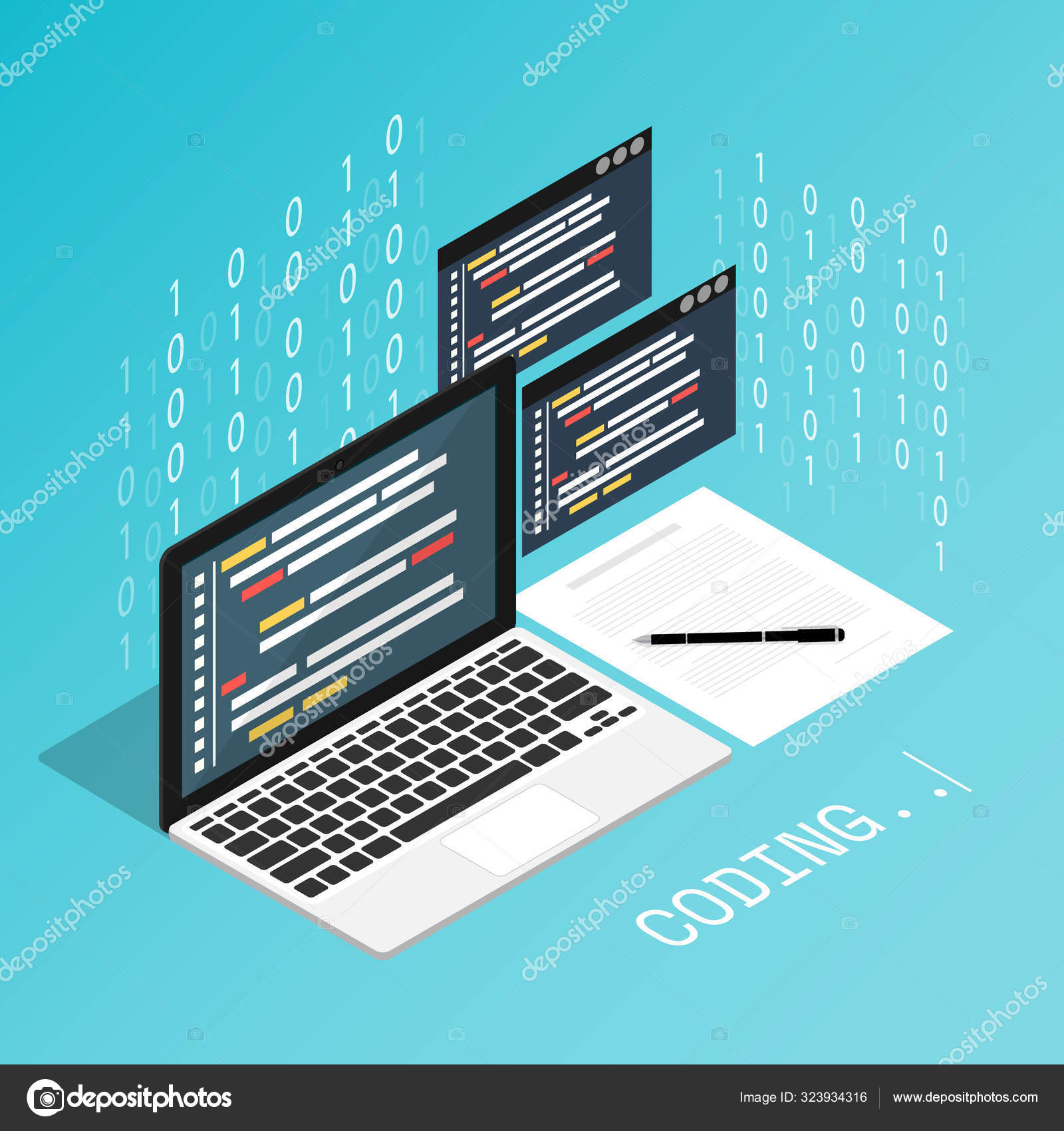 Programmer Coding Binary Computer Isometric Flat Vector Stock Vector By