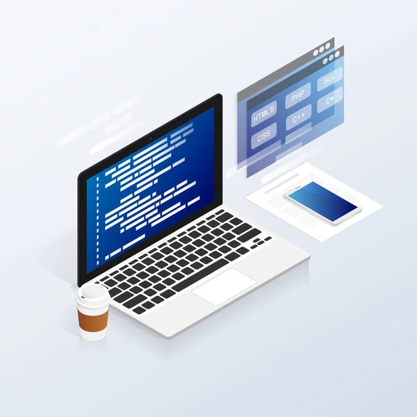 Programmer Coding Binary Computer Isometric Flat Vector Stock Vector By ©snowdoll 323934316