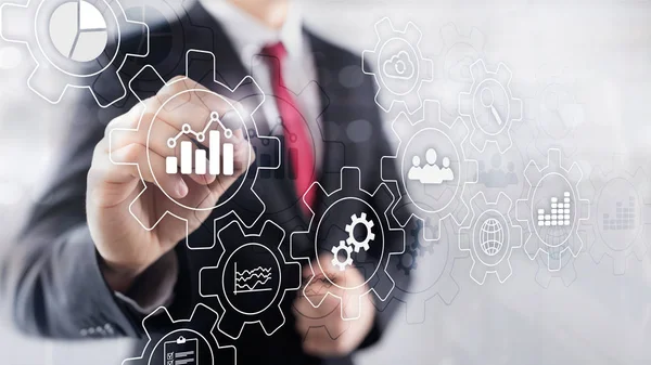 Business Process Automation Concept Gears Icons Abstract Background ...