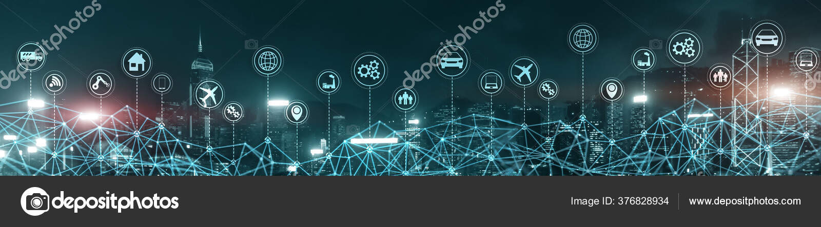 Smart City IOT Concept. Wallpaper for your site. Panoramic Business ...