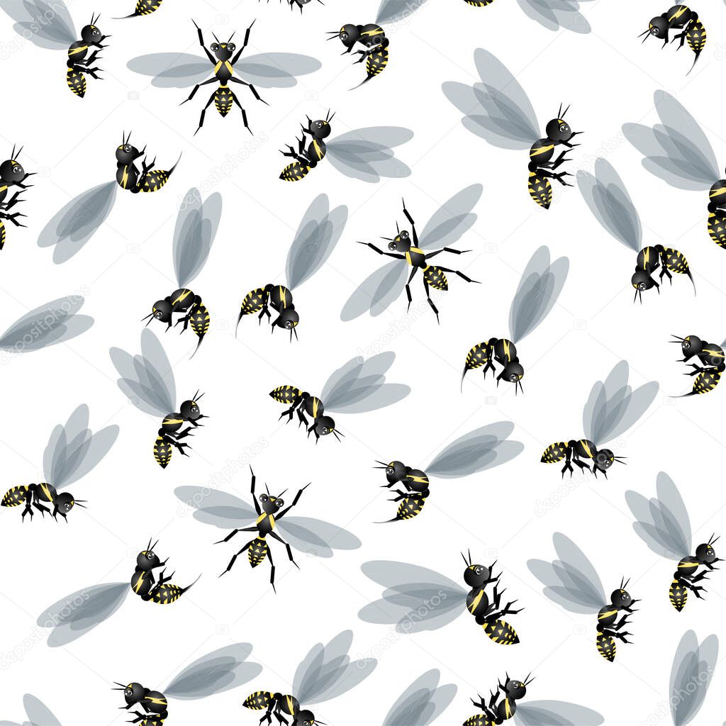 Seamless pattern with wasp in carton style. suitable for printing on ...