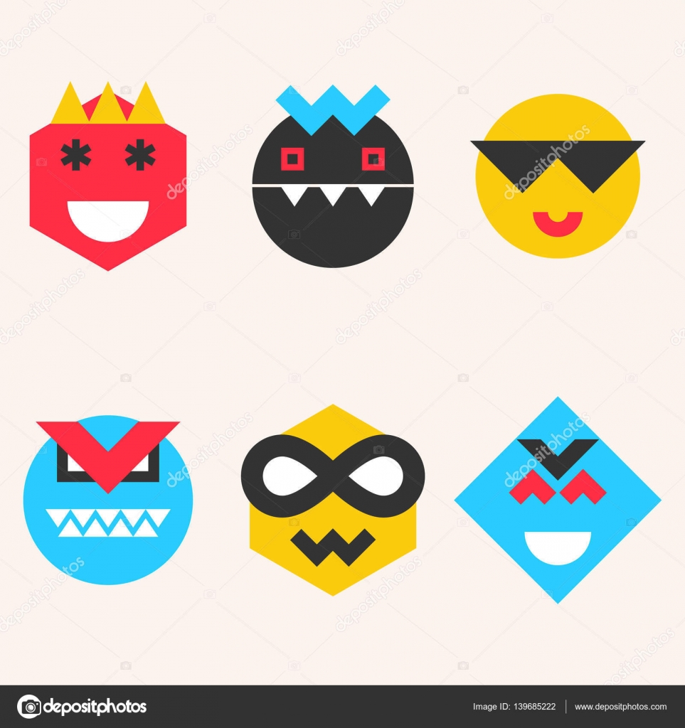 Emoticons, smile face icons make from simple geometric shapes — Stock ...