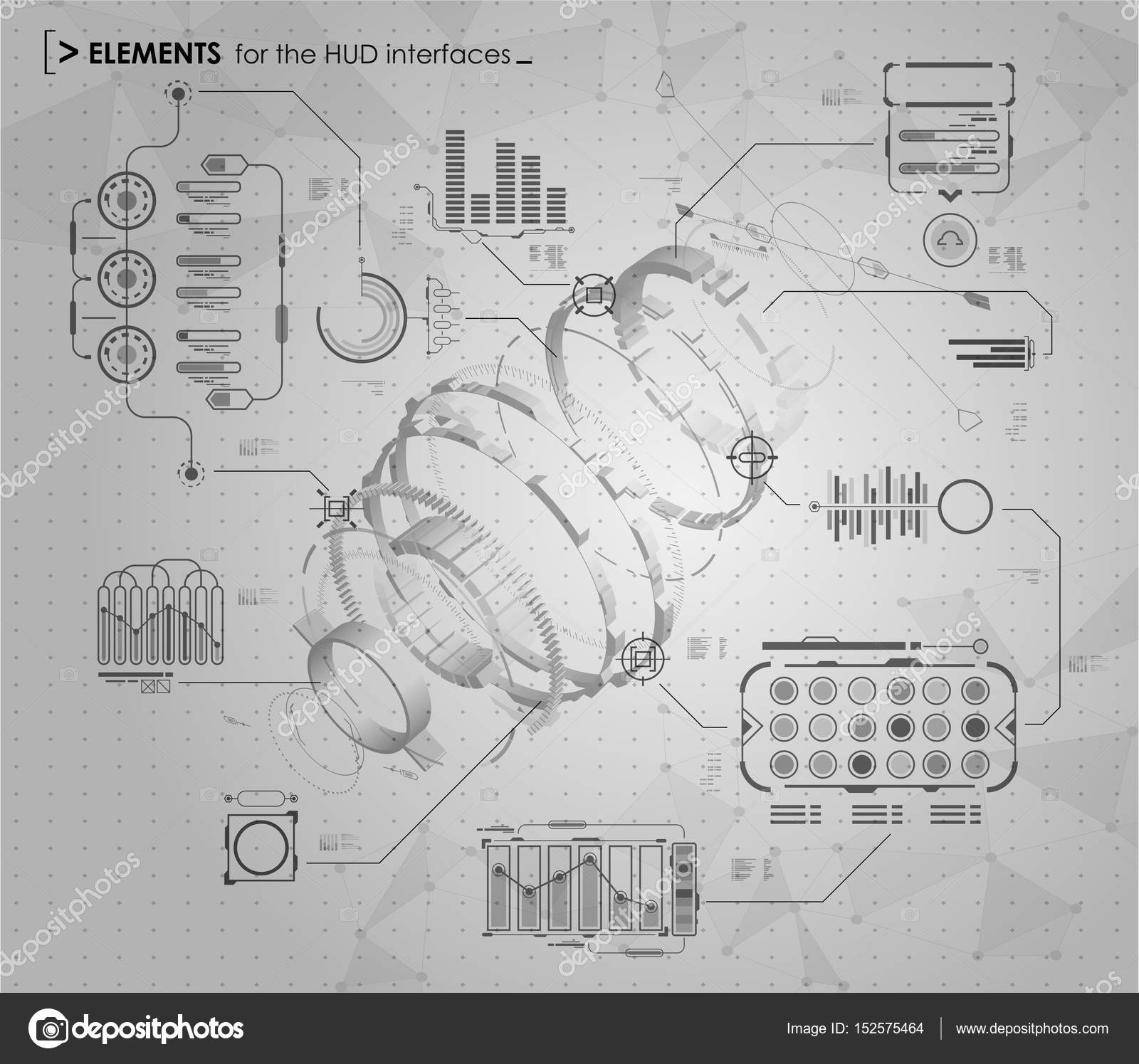 Black and white infographic elements. HUD UI for business app ...