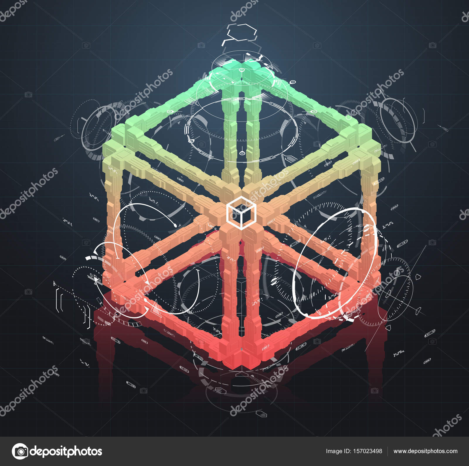 Background with futuristic virtual cube. Design concept with HUD user ...