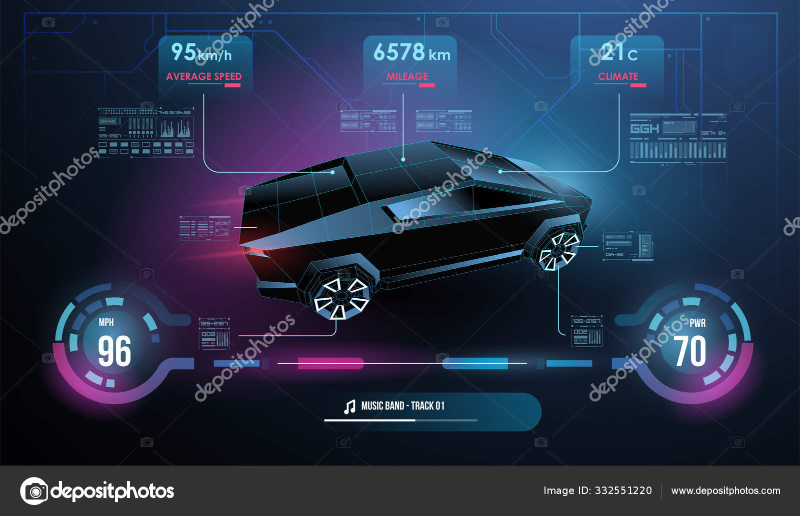 Modern sports car dashboard with navigation display. Cockpit of ...