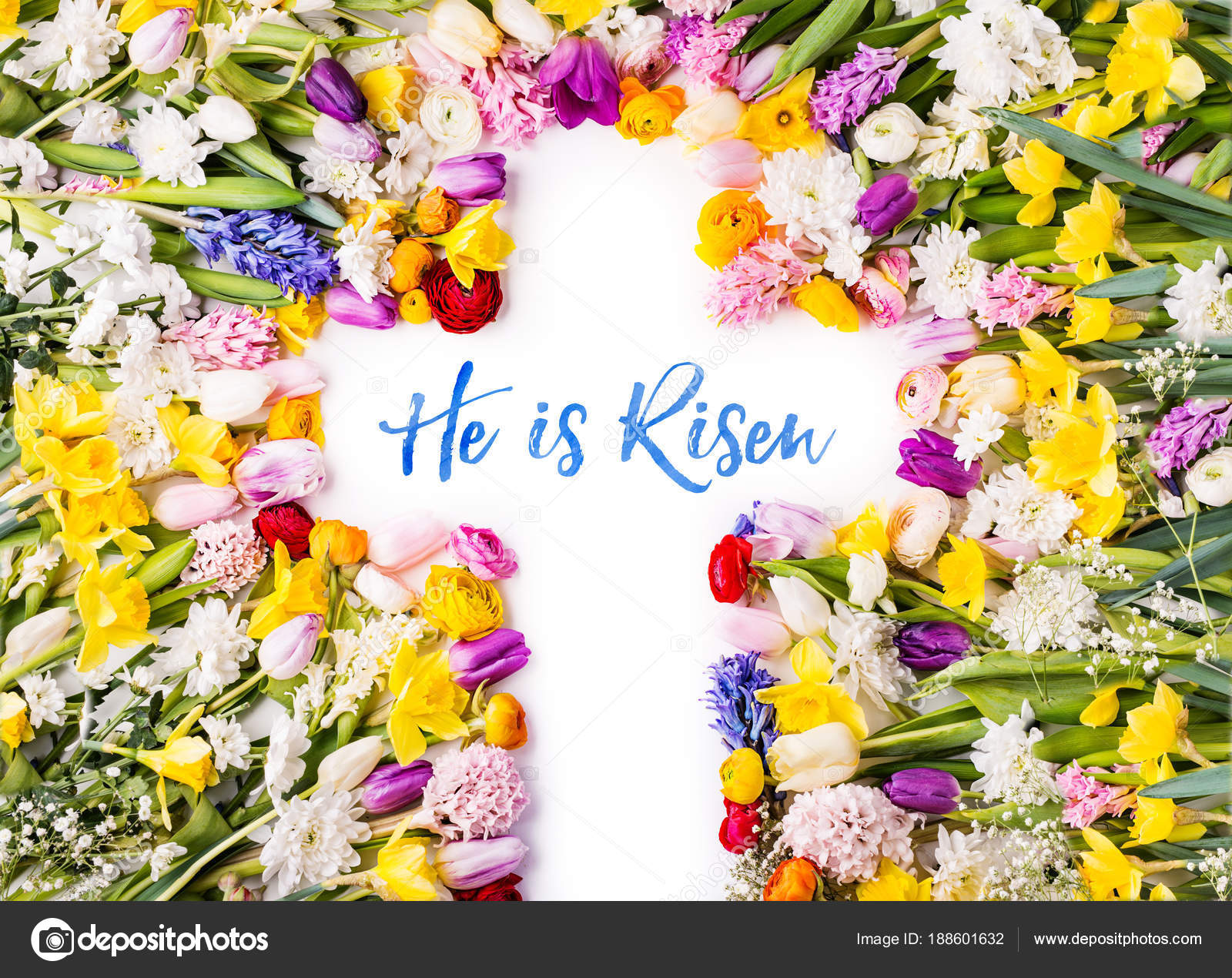 A cross on a colorful flower background. Easter flat lay. — Stock Photo ...