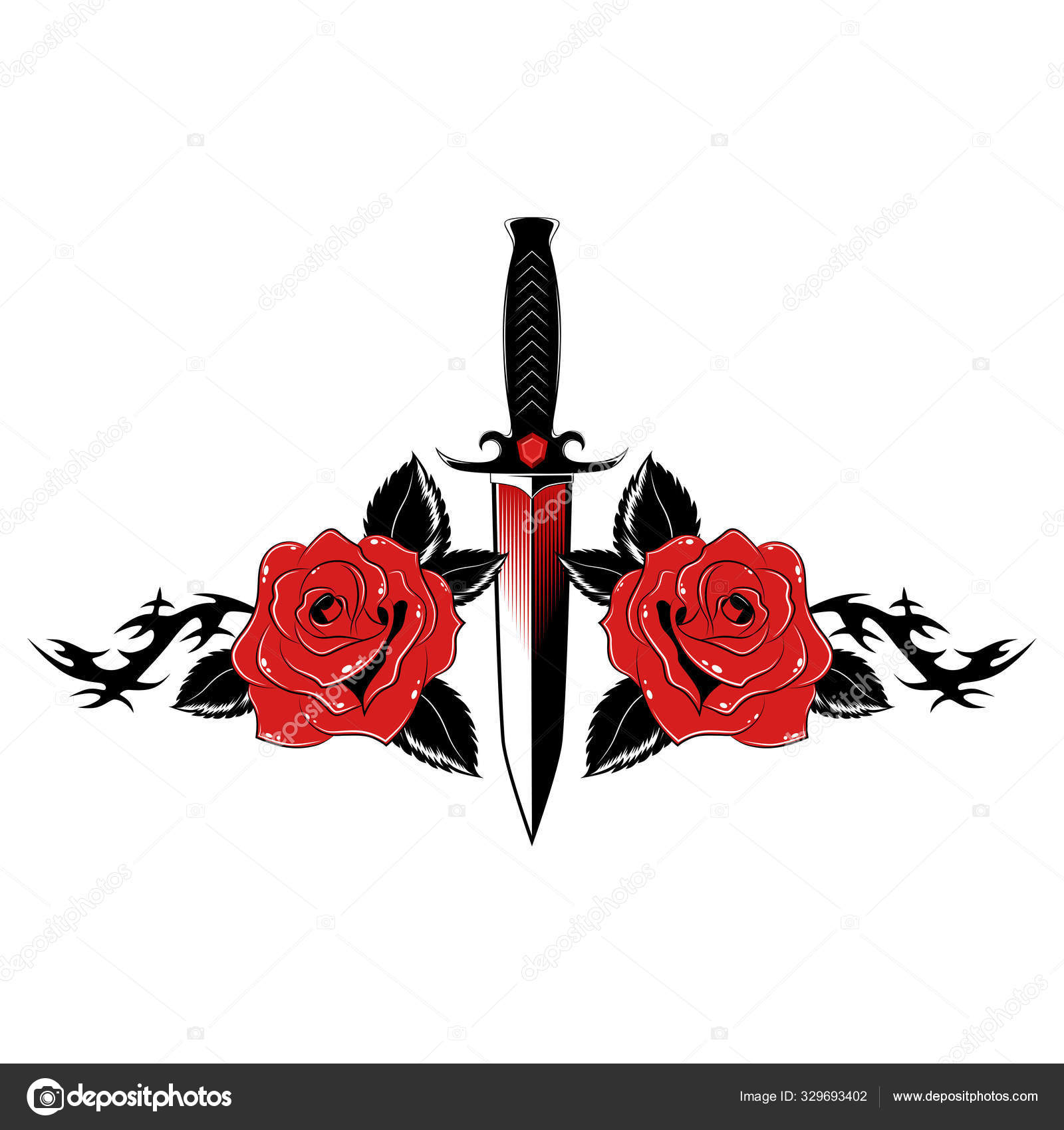 Vector Image Dagger Red Roses Image White Background Stock Vector by ...