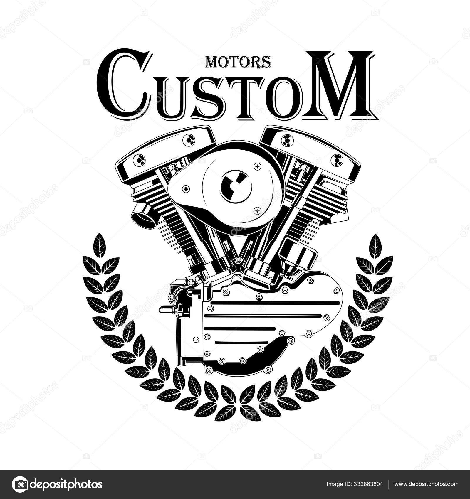 Logo Vectorial Con Imagen Motor Moto Una Corona Laurel Vector de stock ...