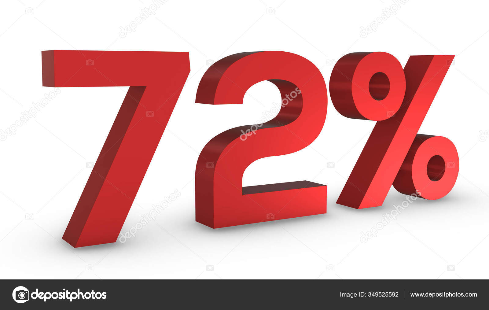 Shiny Red Number Seventy Two Percent Isolated White Background — Stock ...