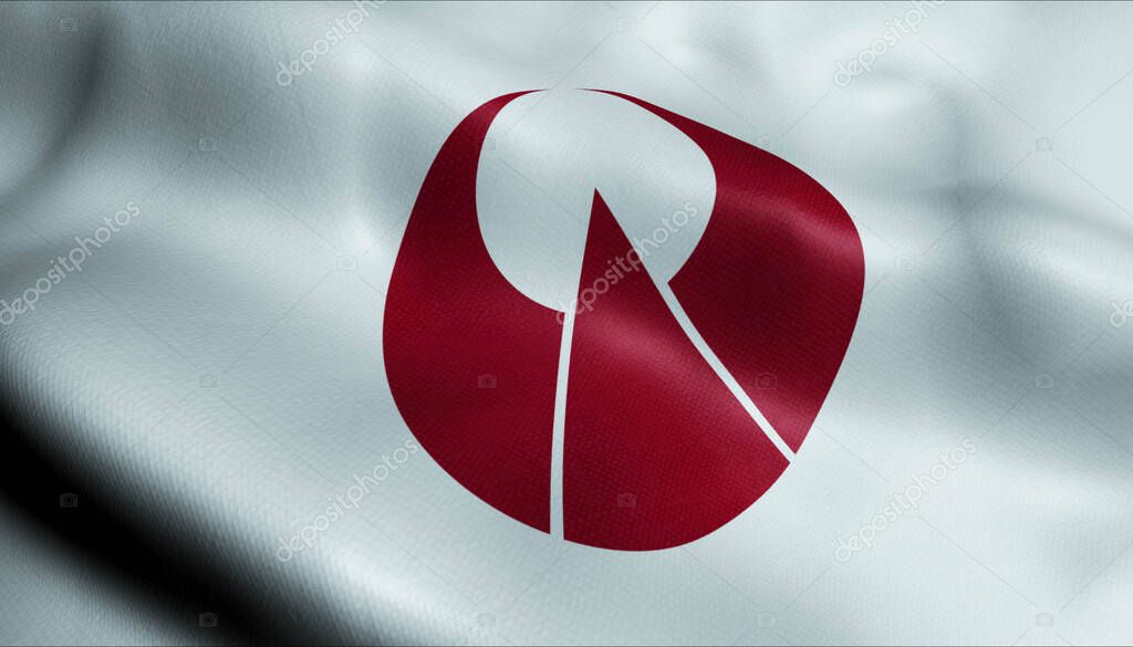 Ilustración 3D de una bandera ondeante de Ogori (Japón)) 2023