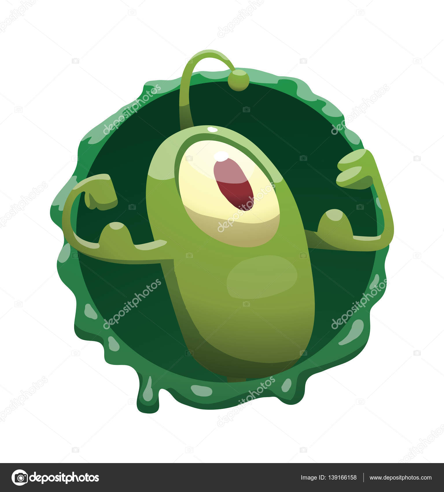 Round frame, funny green microbe showing muscles Stock Vector by ...