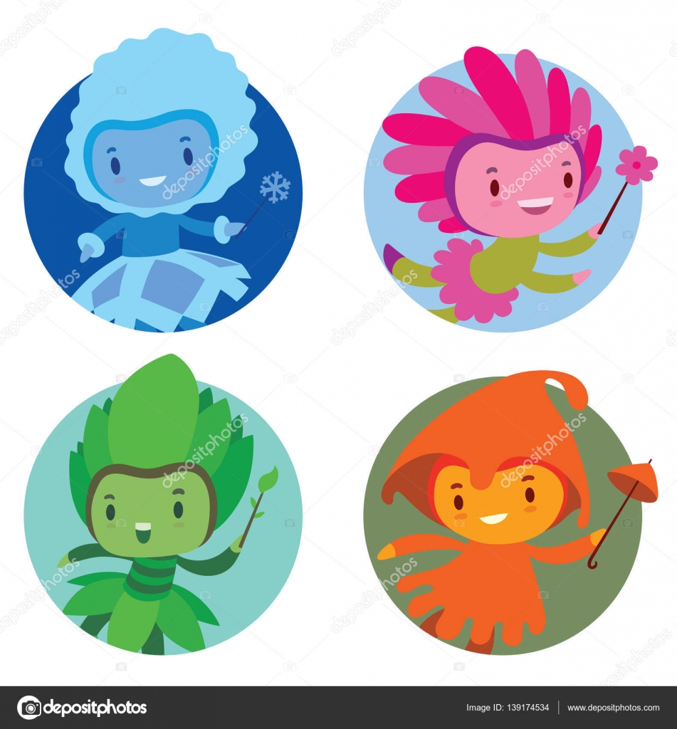 Set of round frames with cute fairies of the seasons Stock Vector by ...