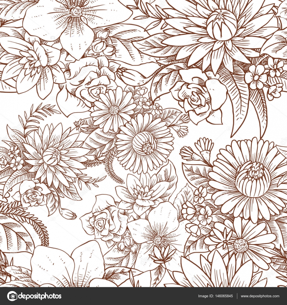 Flower Background Line Art Vector | Best Flower Site