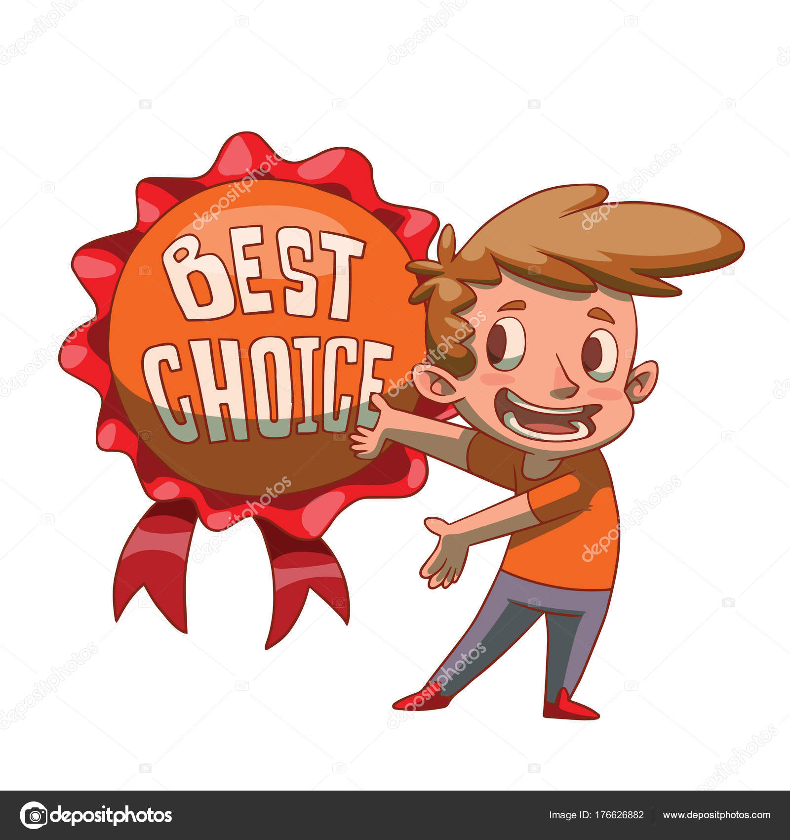 Funny man with curly brown hair and label "Best choice" Stock Vector ...