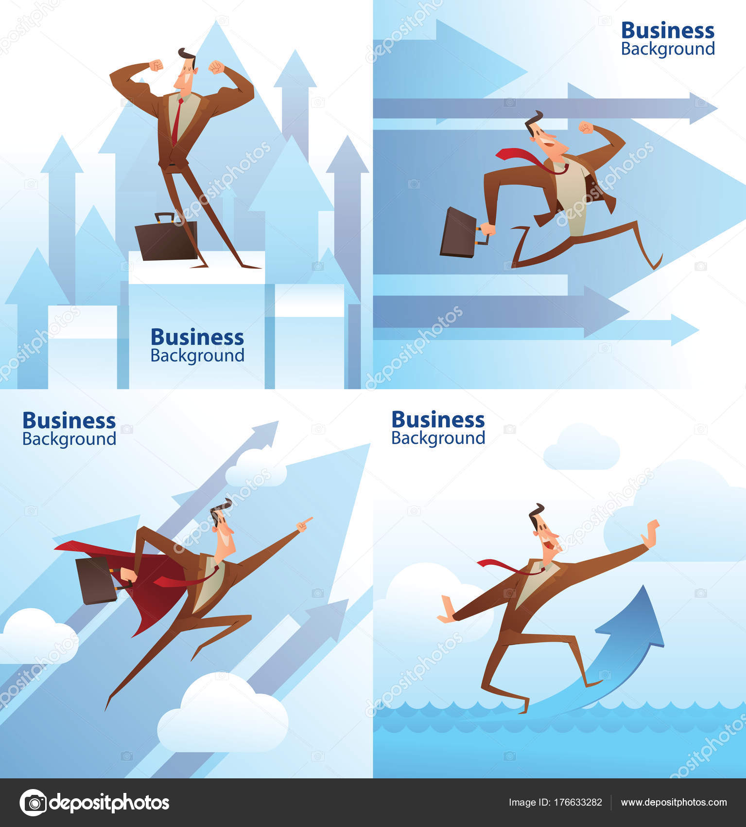 Set of business backgrounds, funny businessmen with briefcases Stock ...