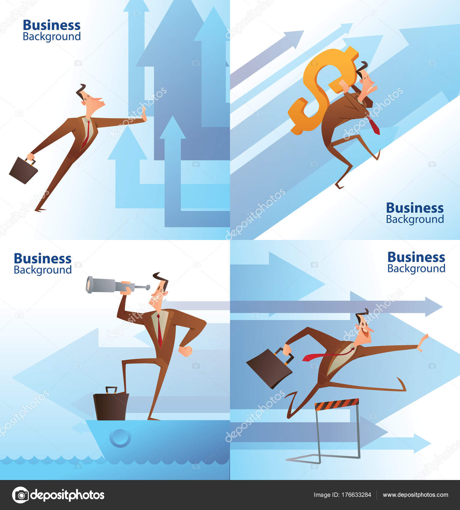 Set of four business backgrounds, funny businessmen with briefca Stock ...