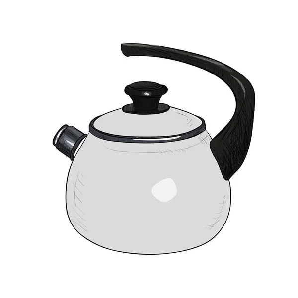 Kettle drawing | Drawing of the teapot kettle, vector illustration ...