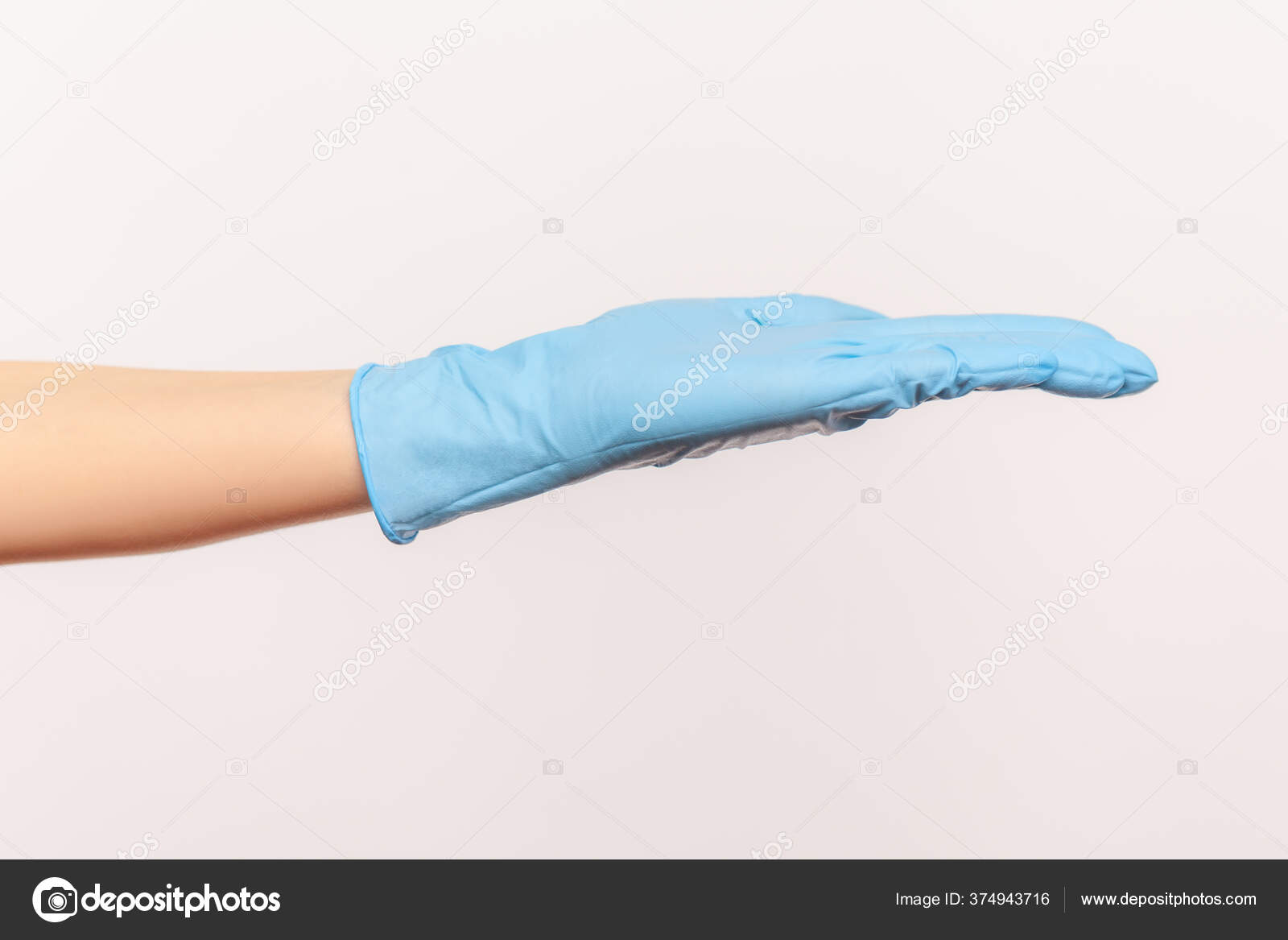 Profile Side View Closeup Human Hand Blue Surgical Gloves Showing ...