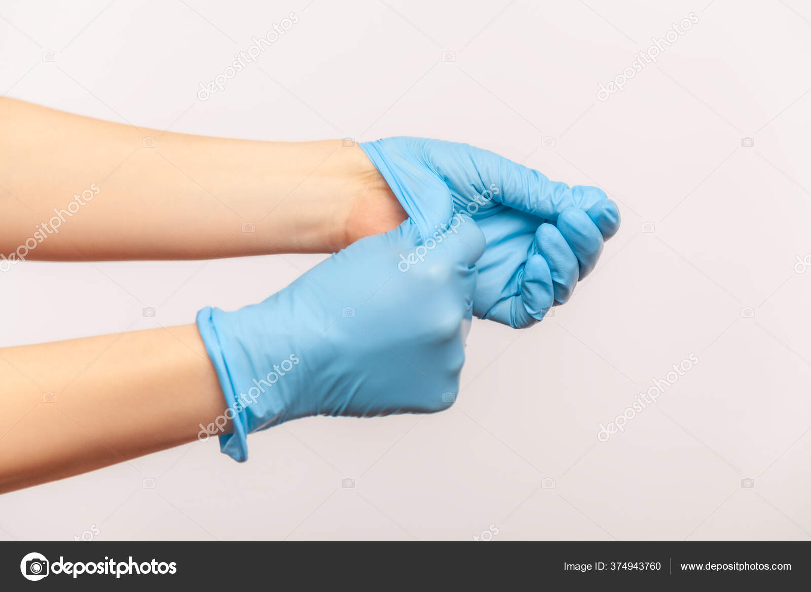 Profile Side View Closeup Human Hand Blue Surgical Gloves Showing ⬇ ...