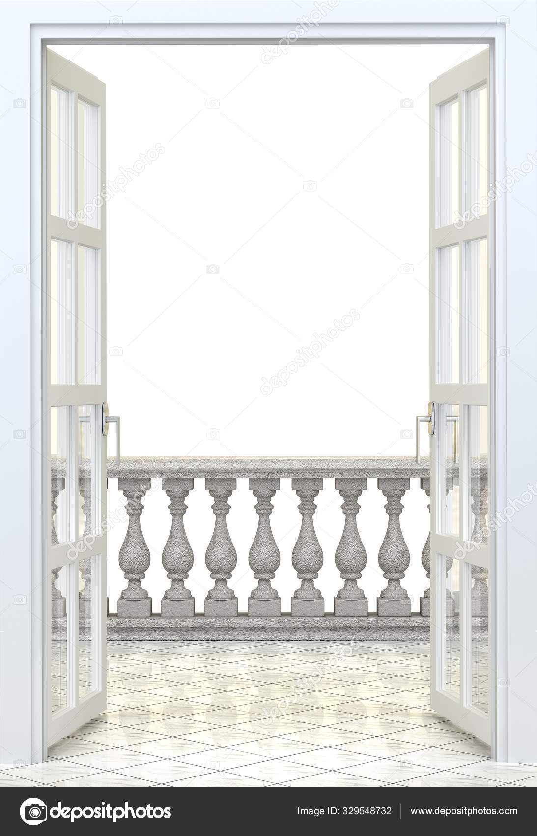 Balcony with concrete balustrade on a white background - 3d rend ...
