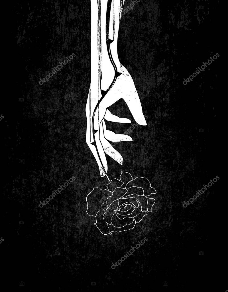 Mano humana colgando de arriba. Rose se convierte en una arteria ...