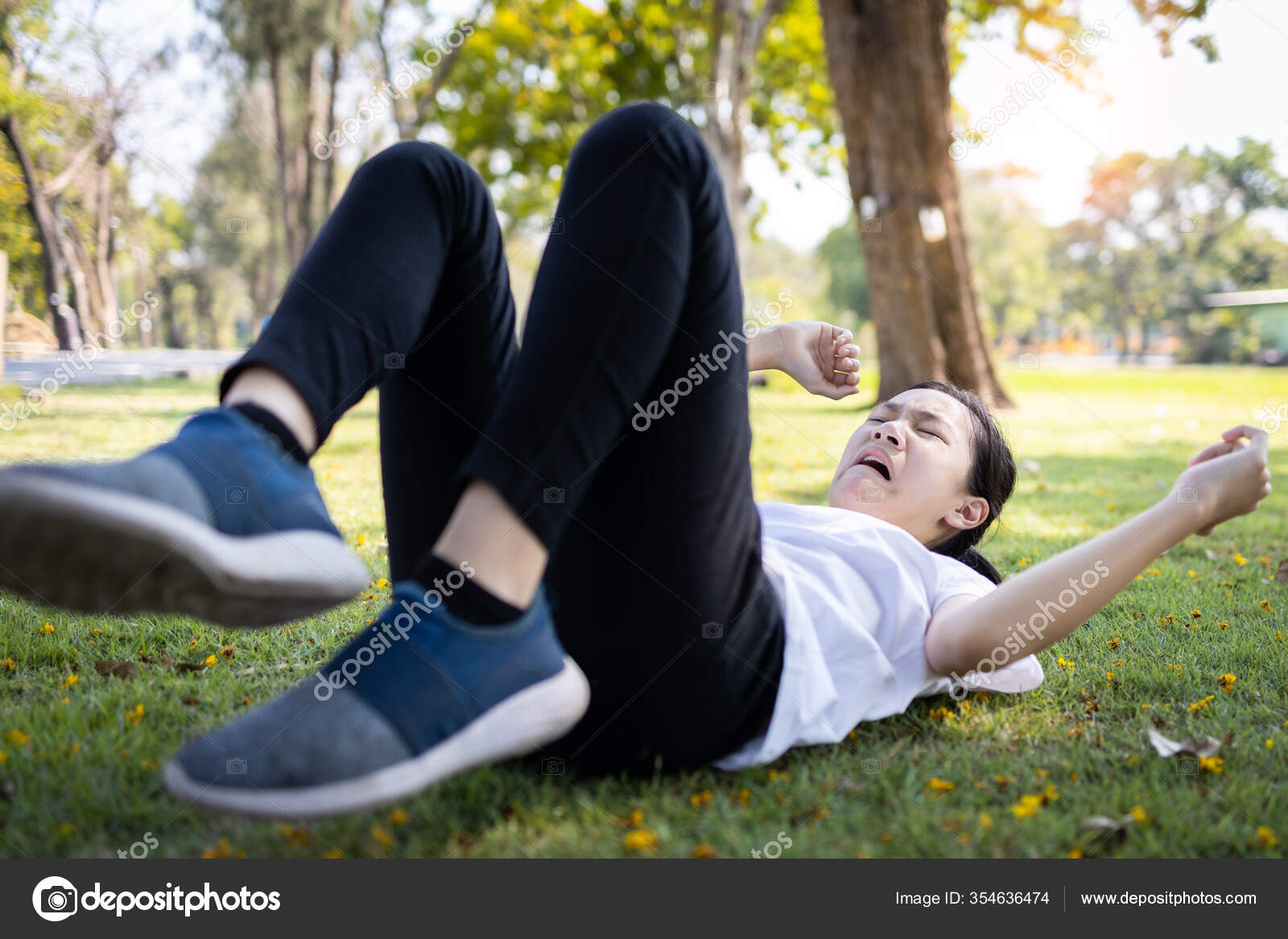 Asian Child Girl Running Falling Slipping Injuring Her Back Mischievous ...