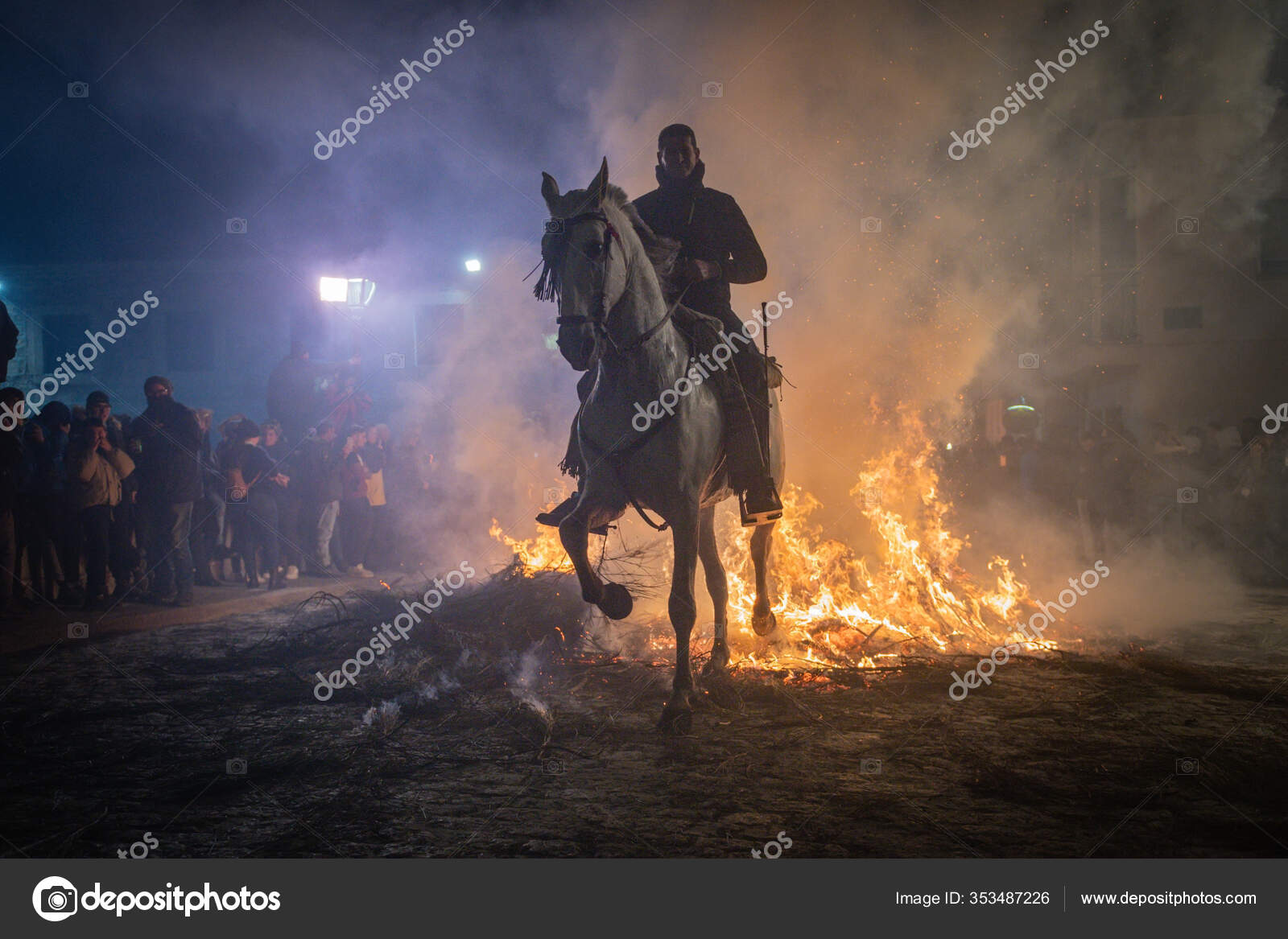 Rider Riding His Horse Jumping Fire Fire Purify Animal Religious ...