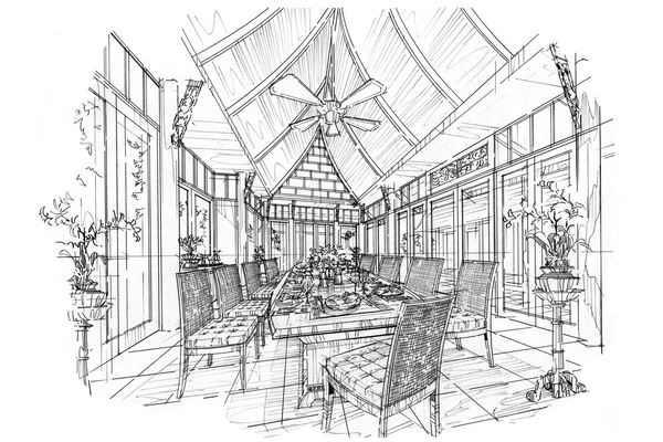 Sketch perspective interior all day & restaurant — Stock Photo © last19 ...