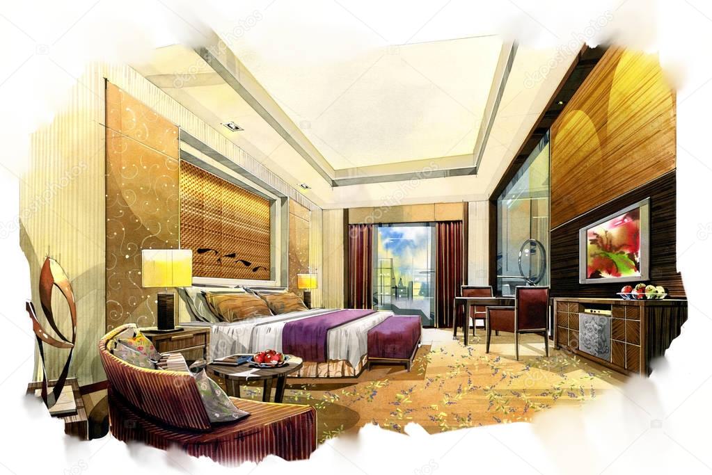Sketch interior perspective. Painting watercolor Stock Photo by ©last19 ...