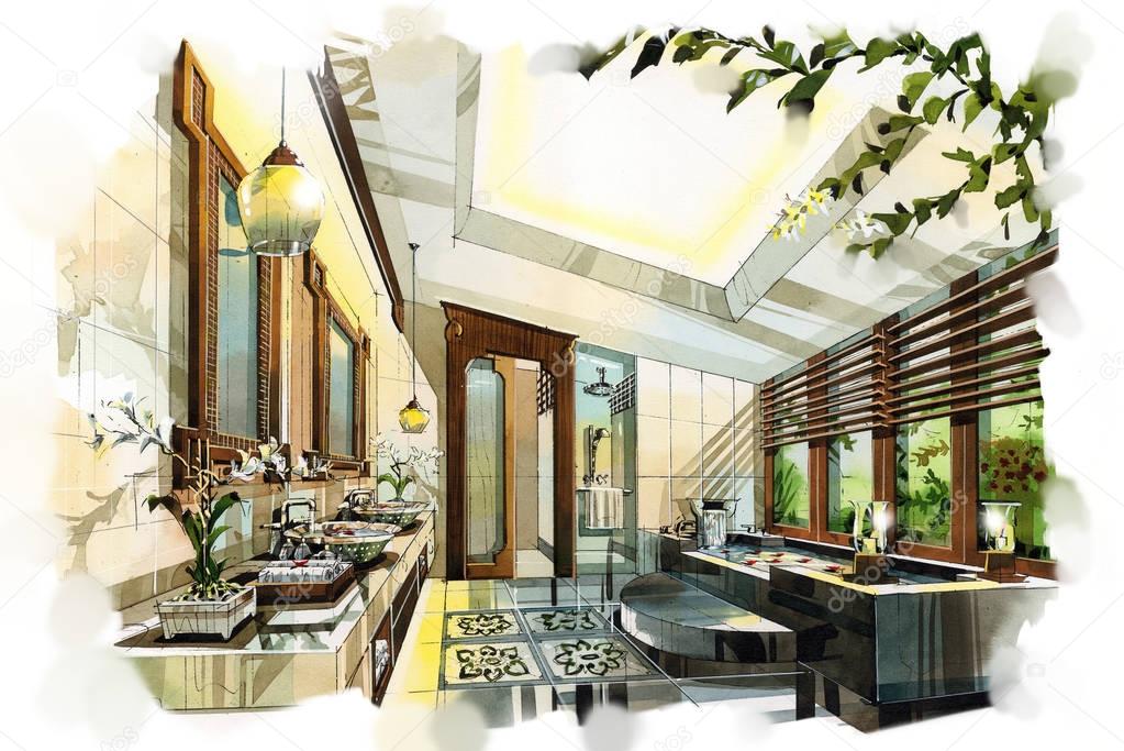 Sketch interior perspective. Painting watercolor Stock Photo by ©last19 ...