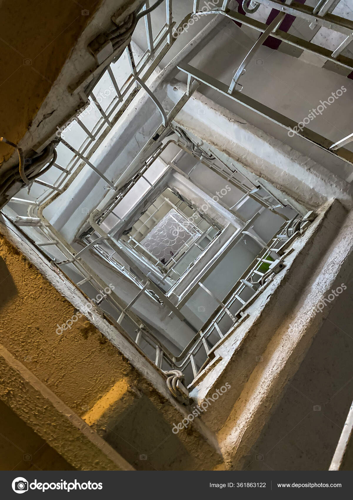 Flight Stairs Railing Bottom View Building Interior Geometry Stock ...