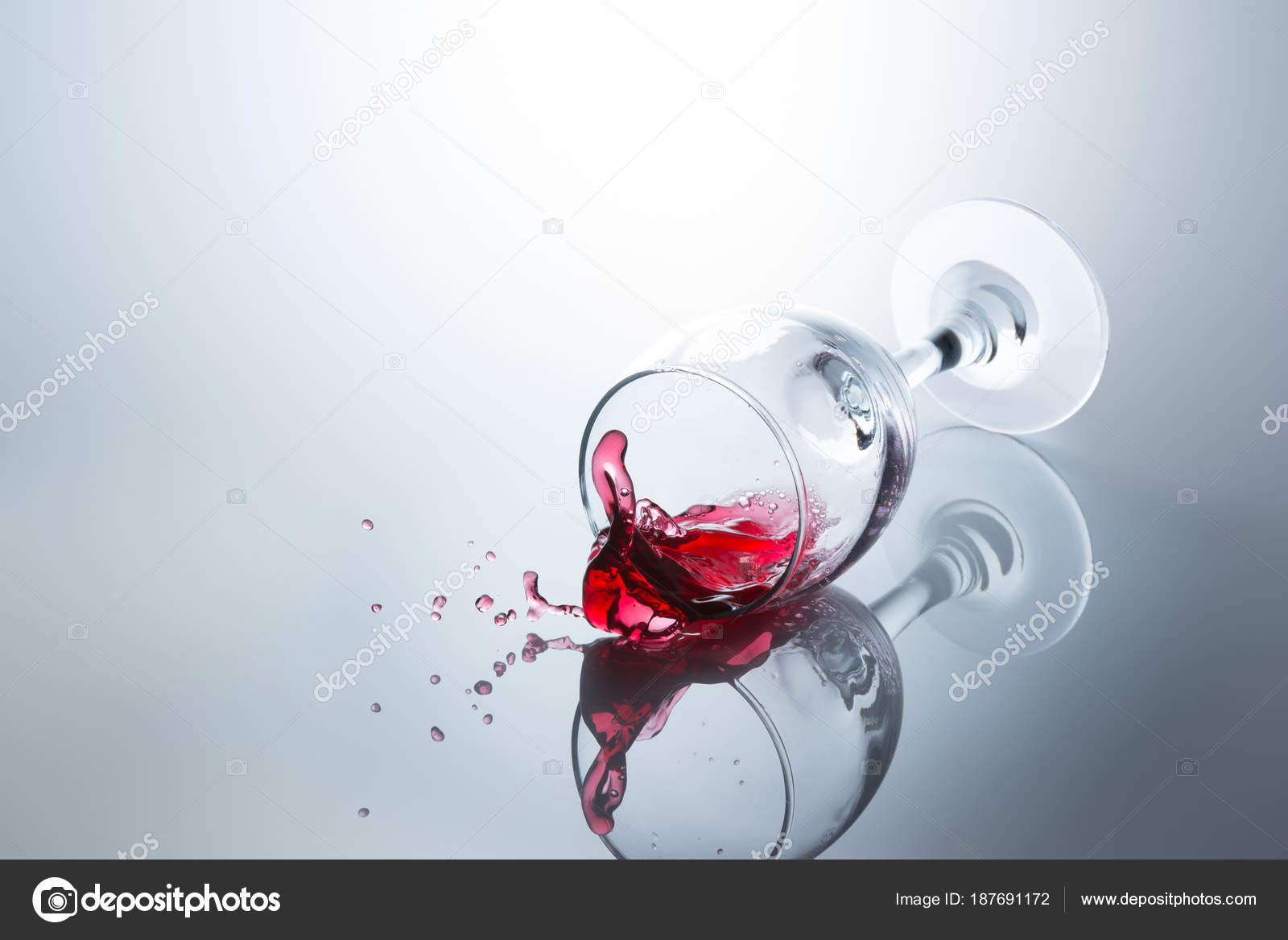 Red Wine Spilled Out Falling Glass Reflection Surface Stock Photo by ...