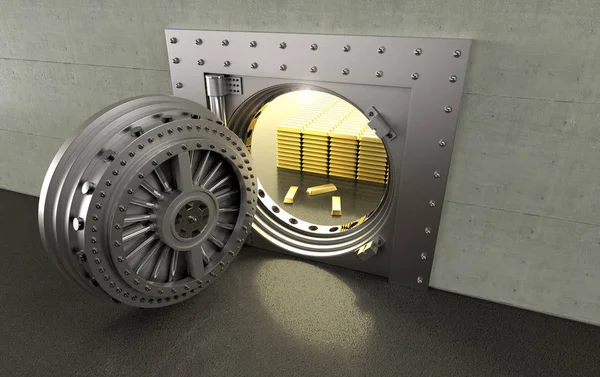 3d rendering of an opened huge empty bank vault front view — Stock ...