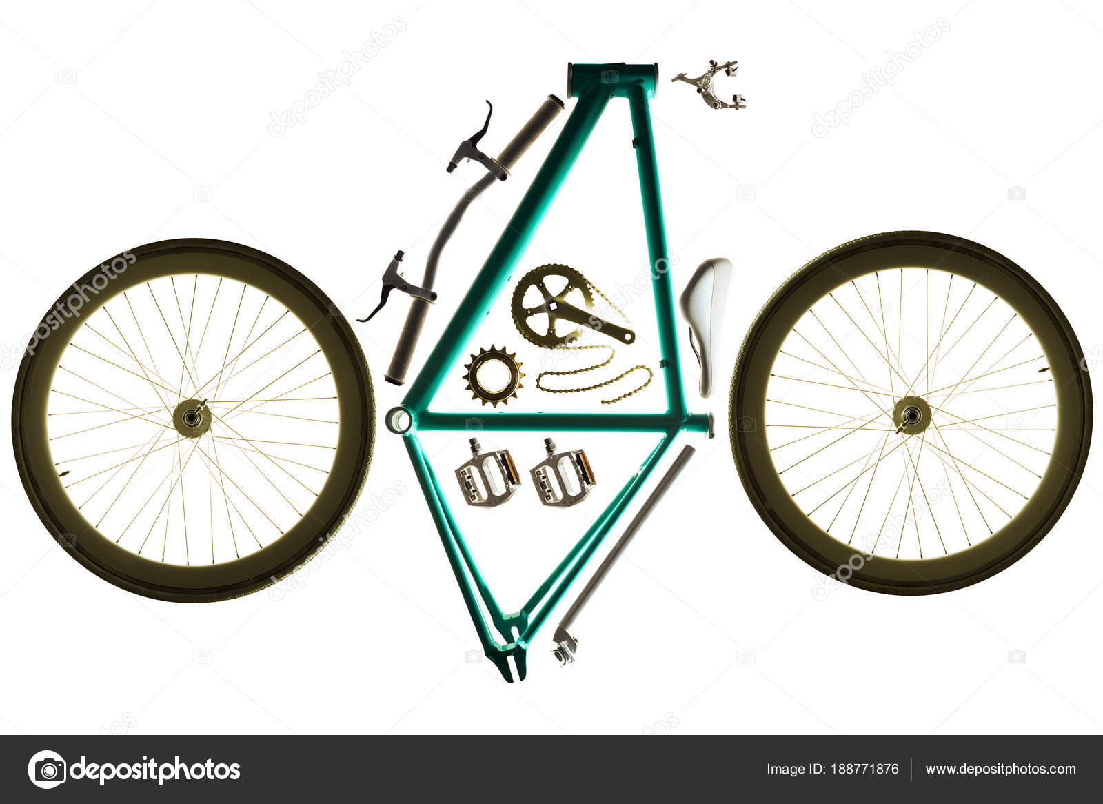 Bicycle Parts Assembling Custom Bike Studio Shot White Background ...