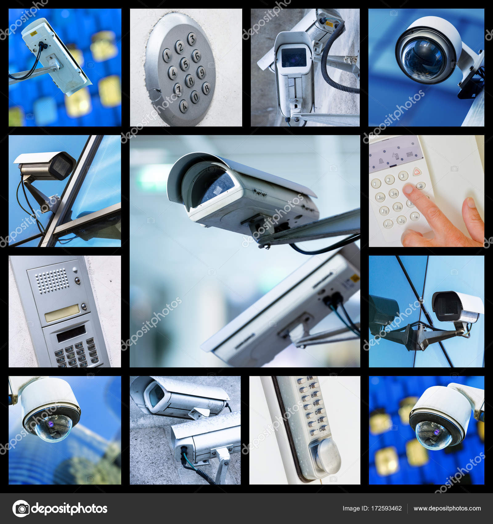 Collage of closeup security CCTV camera or surveillance system — Stock ...