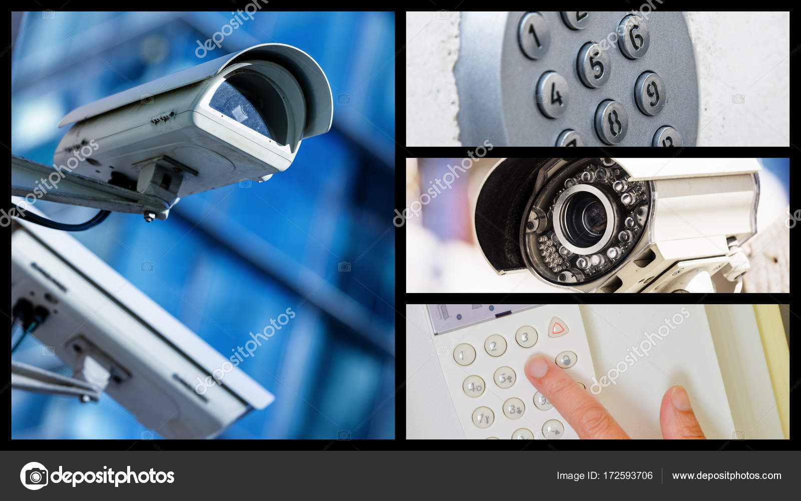 Collage of closeup security CCTV camera or surveillance system Stock ...