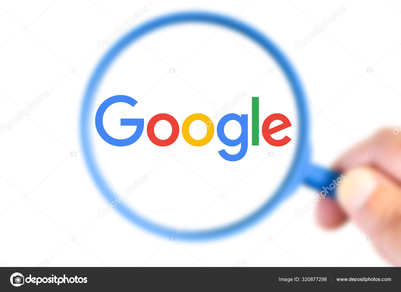 Google logotype enlarged with a magnifying glass — Stock Editorial ...