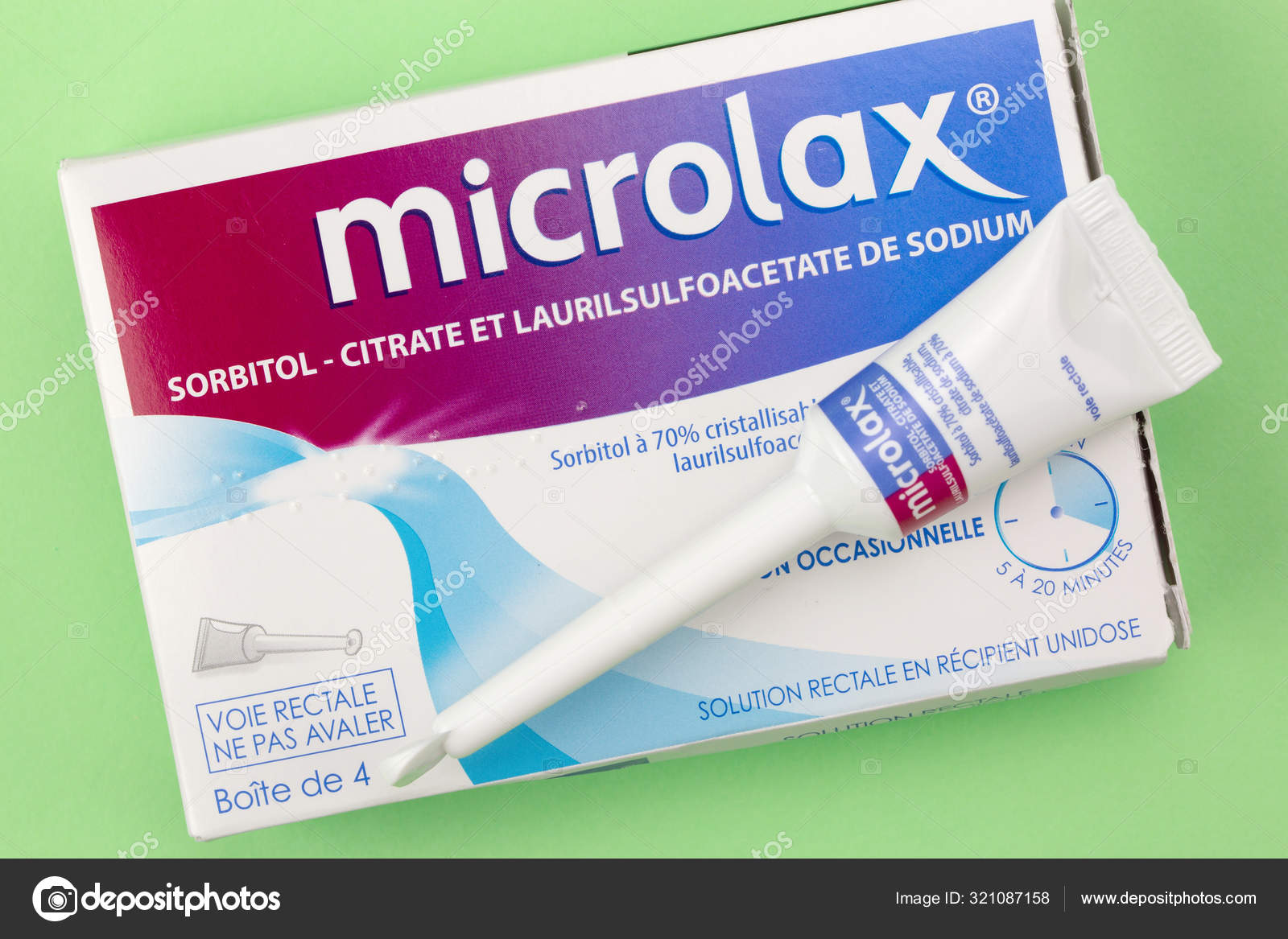 Closeup on Microlax box with its cannula on green background – Stock ...